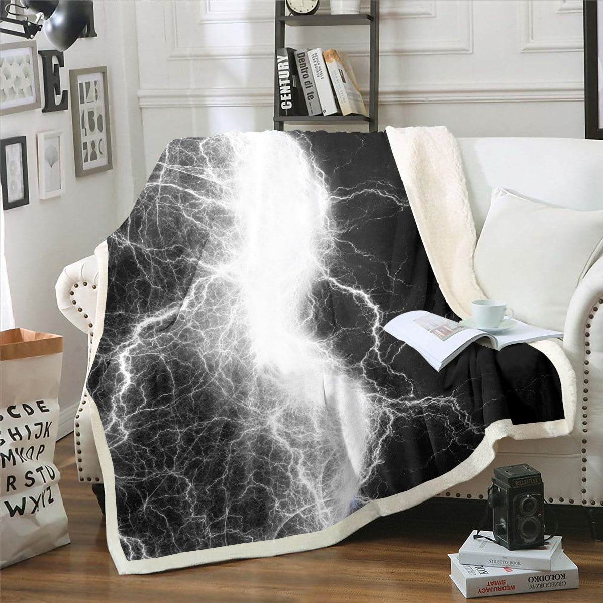Lightning Blanket,White Black Abstract Fleece Blanket for Bed Sofa Couch,Gamer Throw Blanket ...