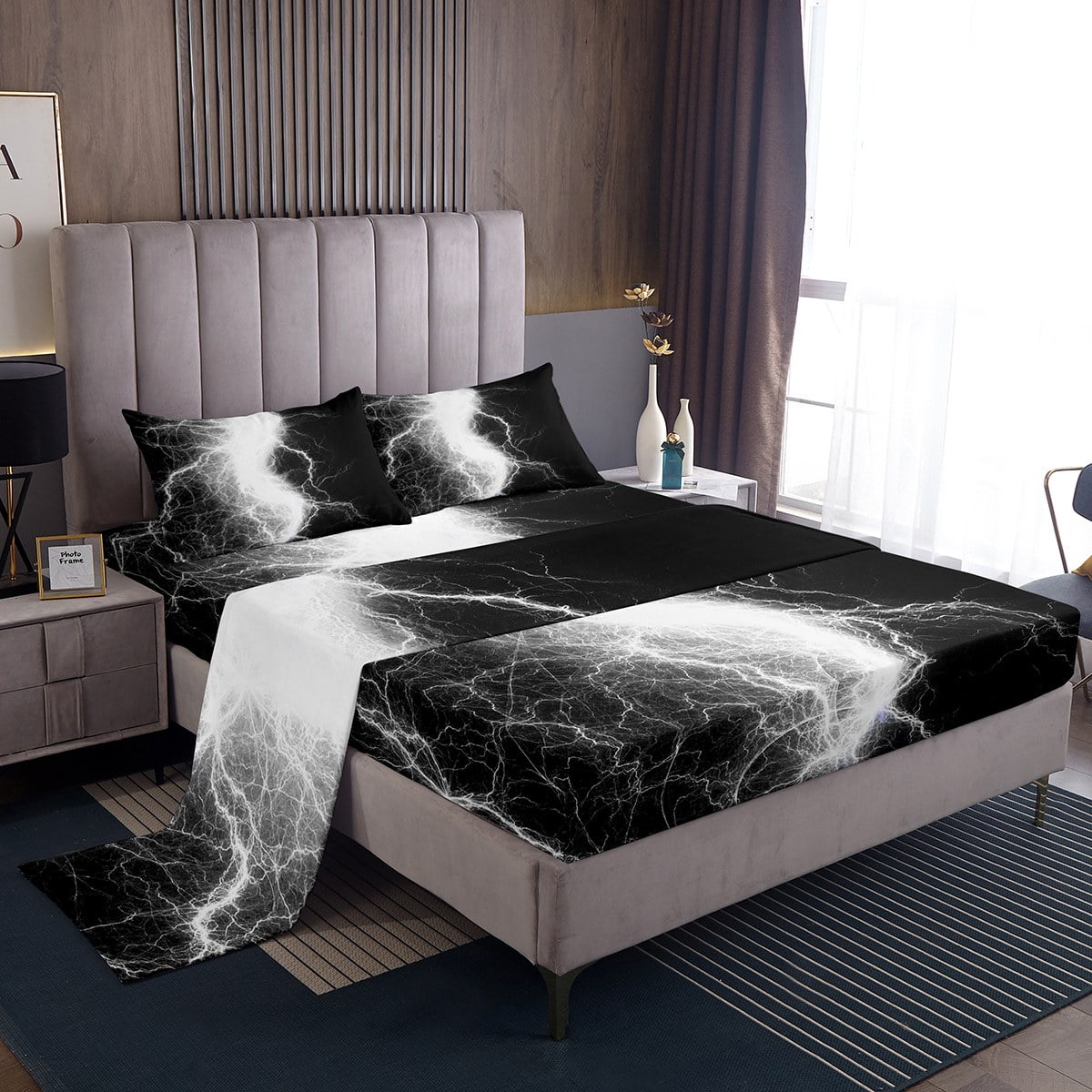 Lightning Sheet Set Full Size,White Black Abstract Bed Sheets Adult ...