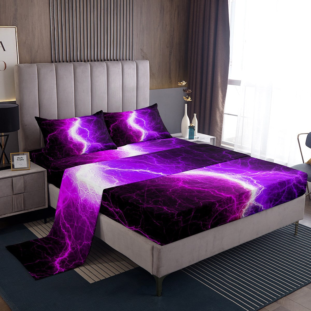 Erosebridal Lightning Sheet Set King Size,Pink Purple Abstract Bed ...