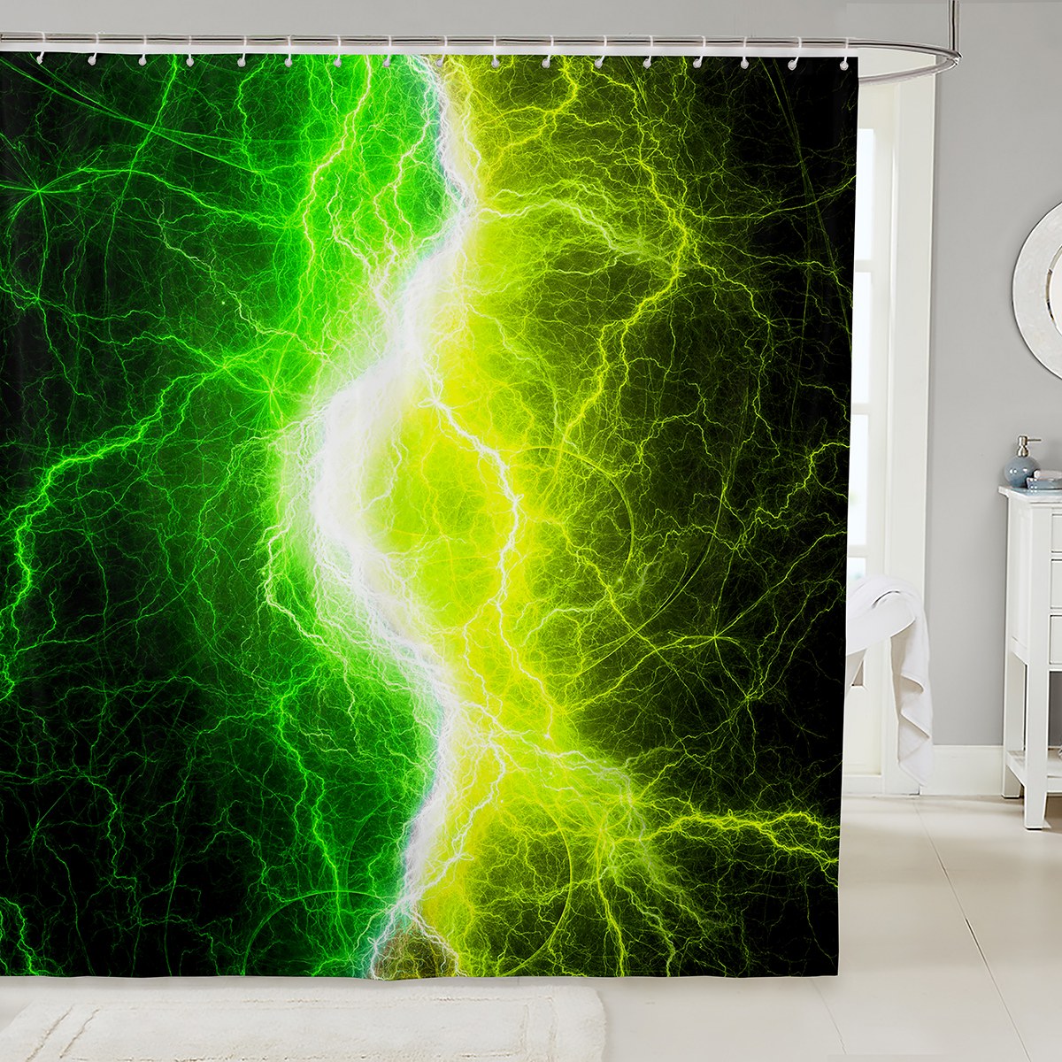 Lightning Shower Curtain Set,Green Yellow Abstract Bathroom Accessories ...