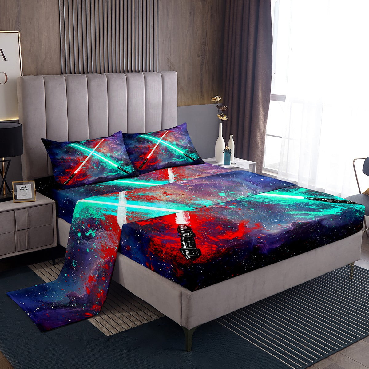 YST Lightsaber Bed Sheets Full Size, Neon Teal Blue Sheets For Kids ...