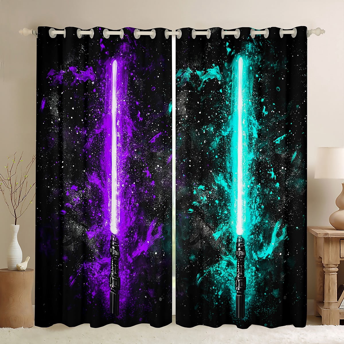 Lightsaber Curtains 42"Wx90"L 2 Panels,Neon Purple Teal 30%-50% ...