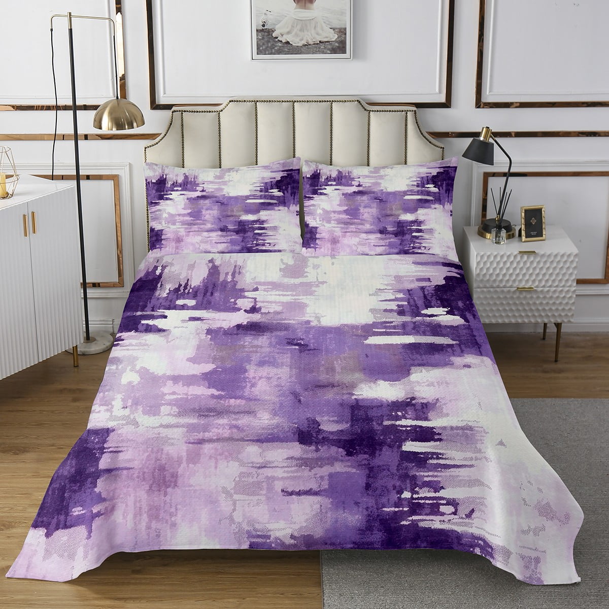 YST Lilac Purple Abstract Bedspread Set King Size,Ombre Watercolor ...