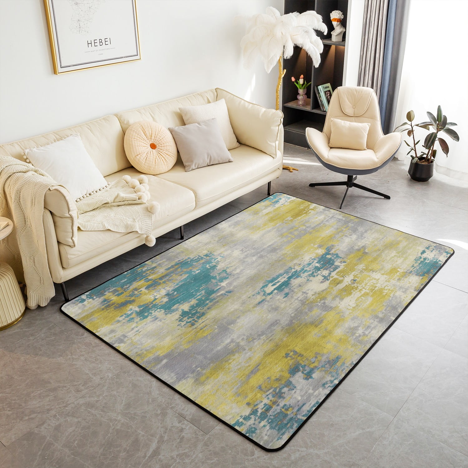 YST Lime Green and Blue Watercolor Non Slip Rugs 3x5,Modern Abstract ...