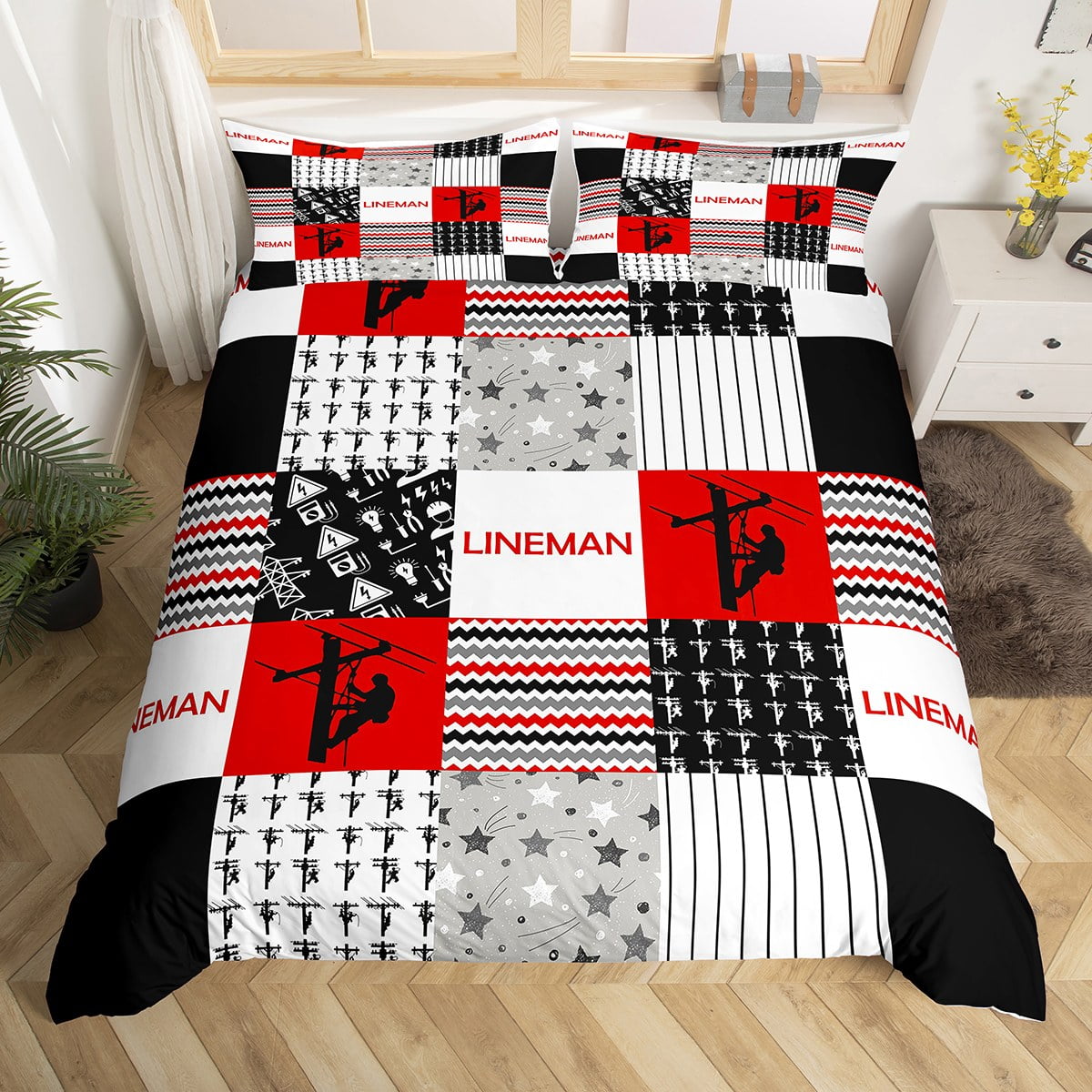 Erosebridal Lineman Bedding Set Full Size Lineman Silhouette Print ...