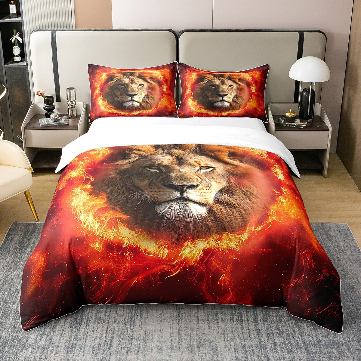 Lion 100% Organic Cotton Duvet Cover for Man Woman,Wild Animal ...