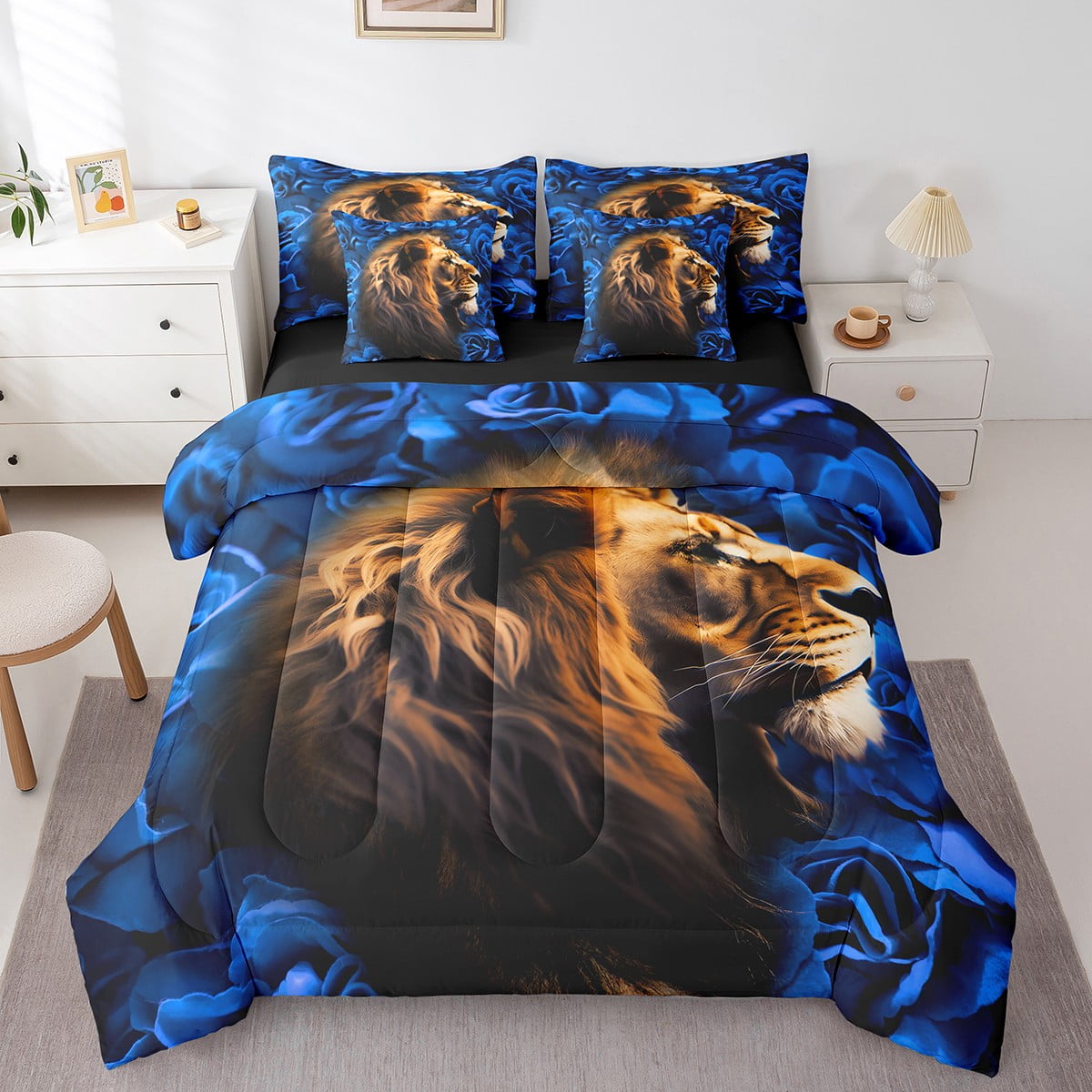 Lion Bed In A Bag Twin Blue Rose Lion Comforter Set 7 Piece Adults,Wild ...