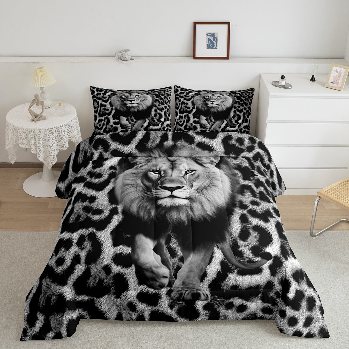 Erosebridal Lion Bedding Grey Leopard Print Comforter Set Safari Bed ...