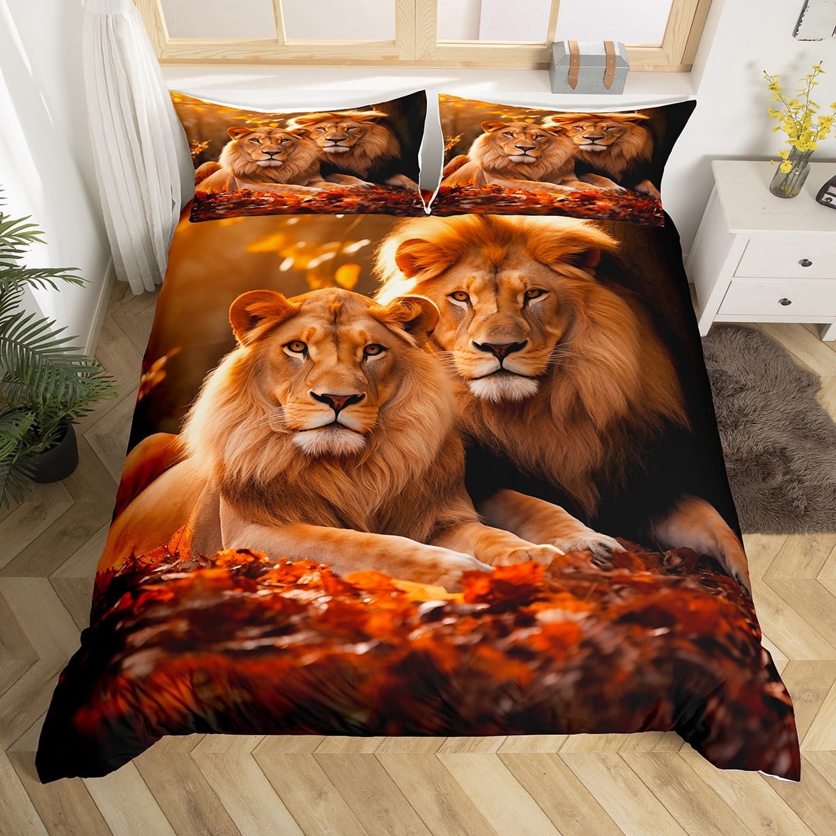 YST Lion Bedding Queen Size African Lion Bed Set,Jungle Wild Animal ...