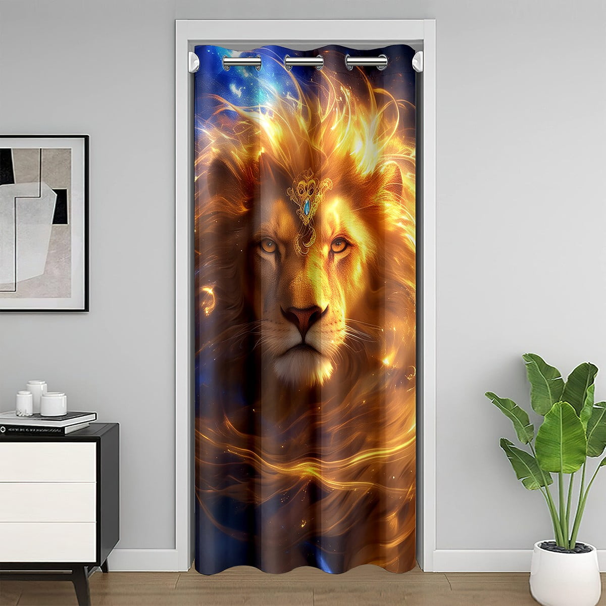 Lion Blackout Curtain 52"W X 80"L,Lightning Lion Pattern Door Curtain ...