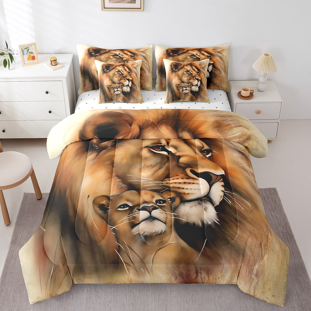 Lion Comforter Set 7 Pcs, Brown Sheet Set Bed In A Bag Twin Size ...