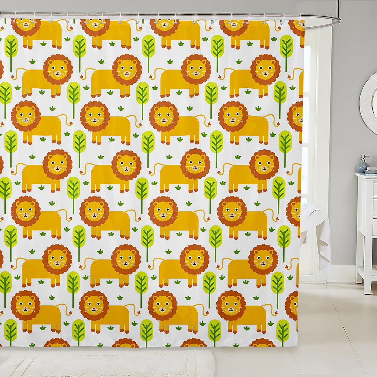 Lion Shower Curtain Cartoon Lovely Animal Fabric Shower Curtain, Safari ...