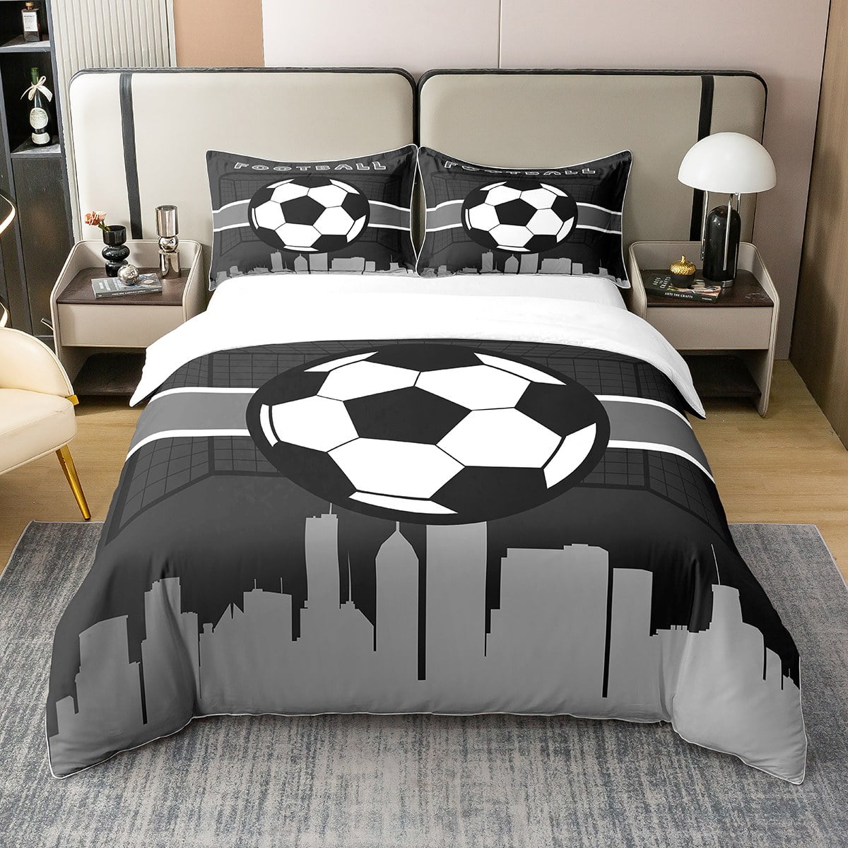 Bedding Set Full Size 100% Cotton Soccer Football Duvet Cover Teenage ...