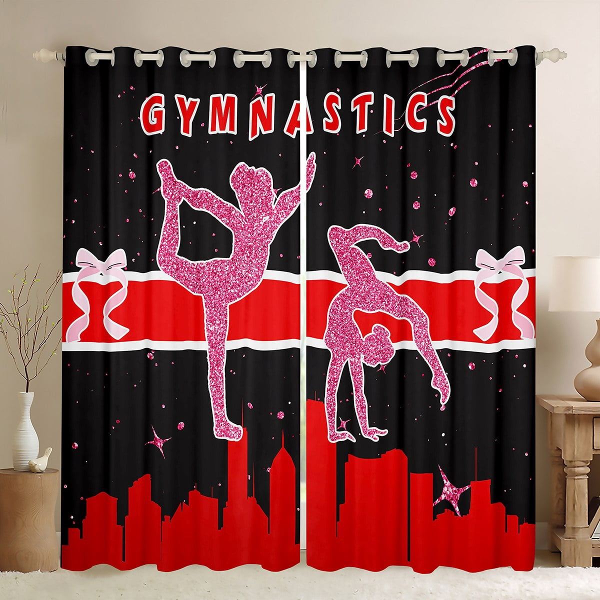 YST Little Girls Curtains & Drapes Gymnastics Blackout Curtains, Red ...