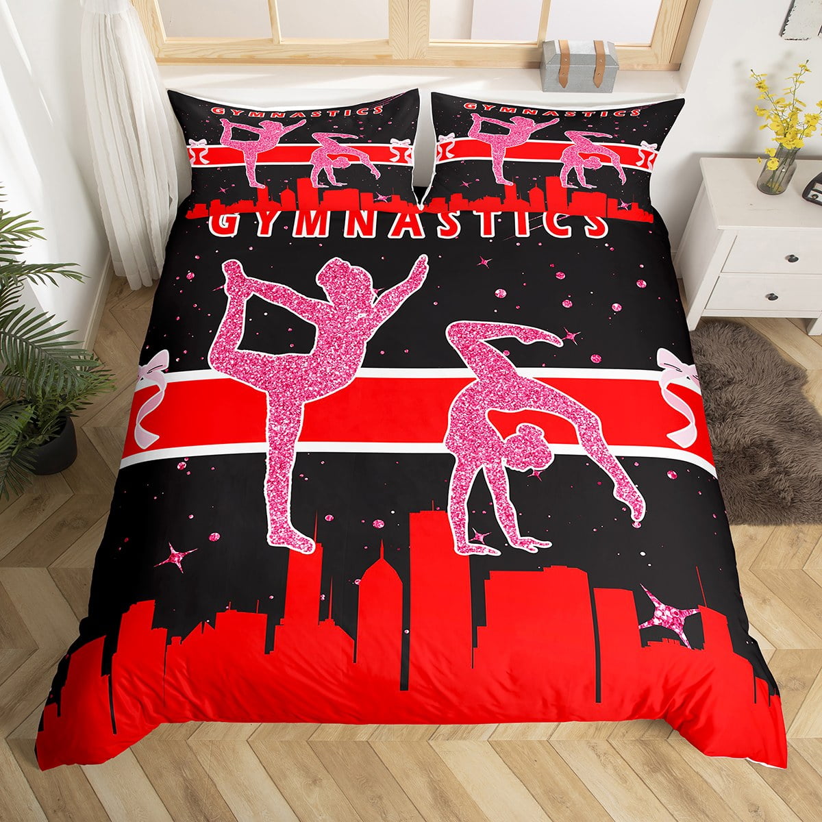Erosebridal Little Duvet Cover King Gymnastics Bedding Sets, Red Black ...