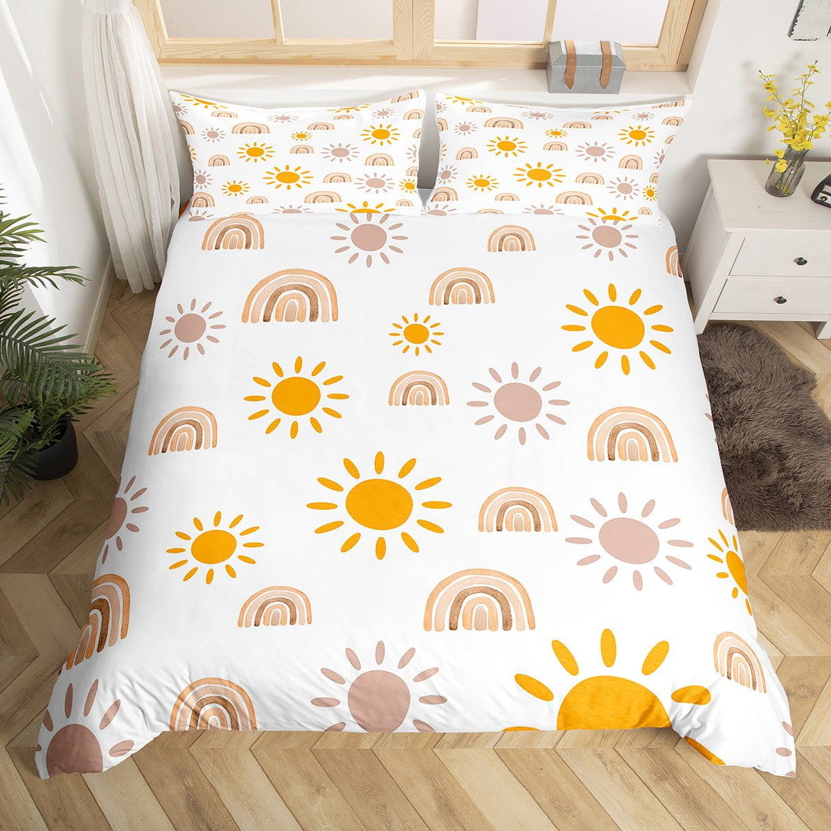 YST Little Girls Rainbow Comforter Cover Full, Cartoon Sun Duvet Cover ...