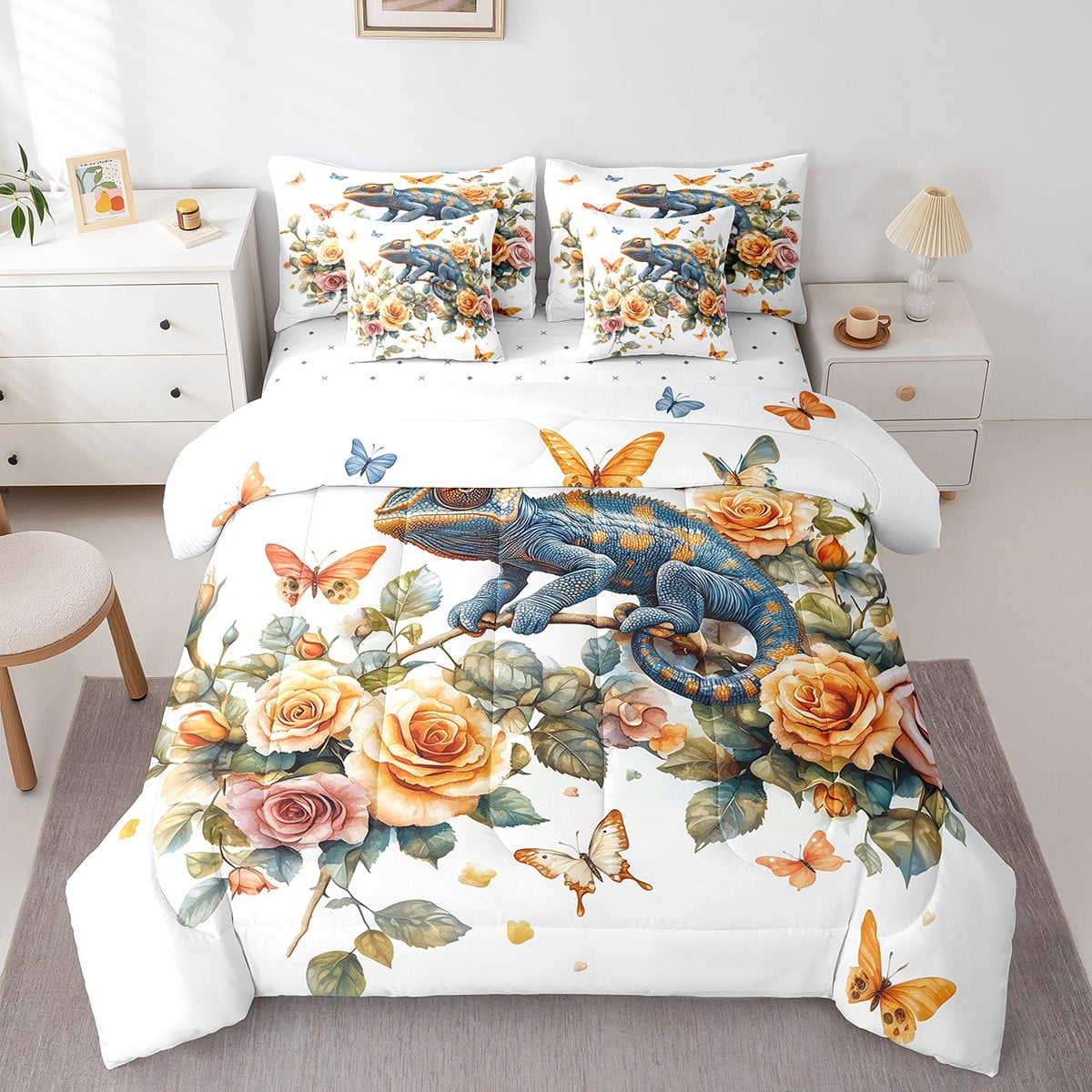 YST Lizard 7 Pieces Bedding Set Rose Flower Floral Full Comforter Set ...