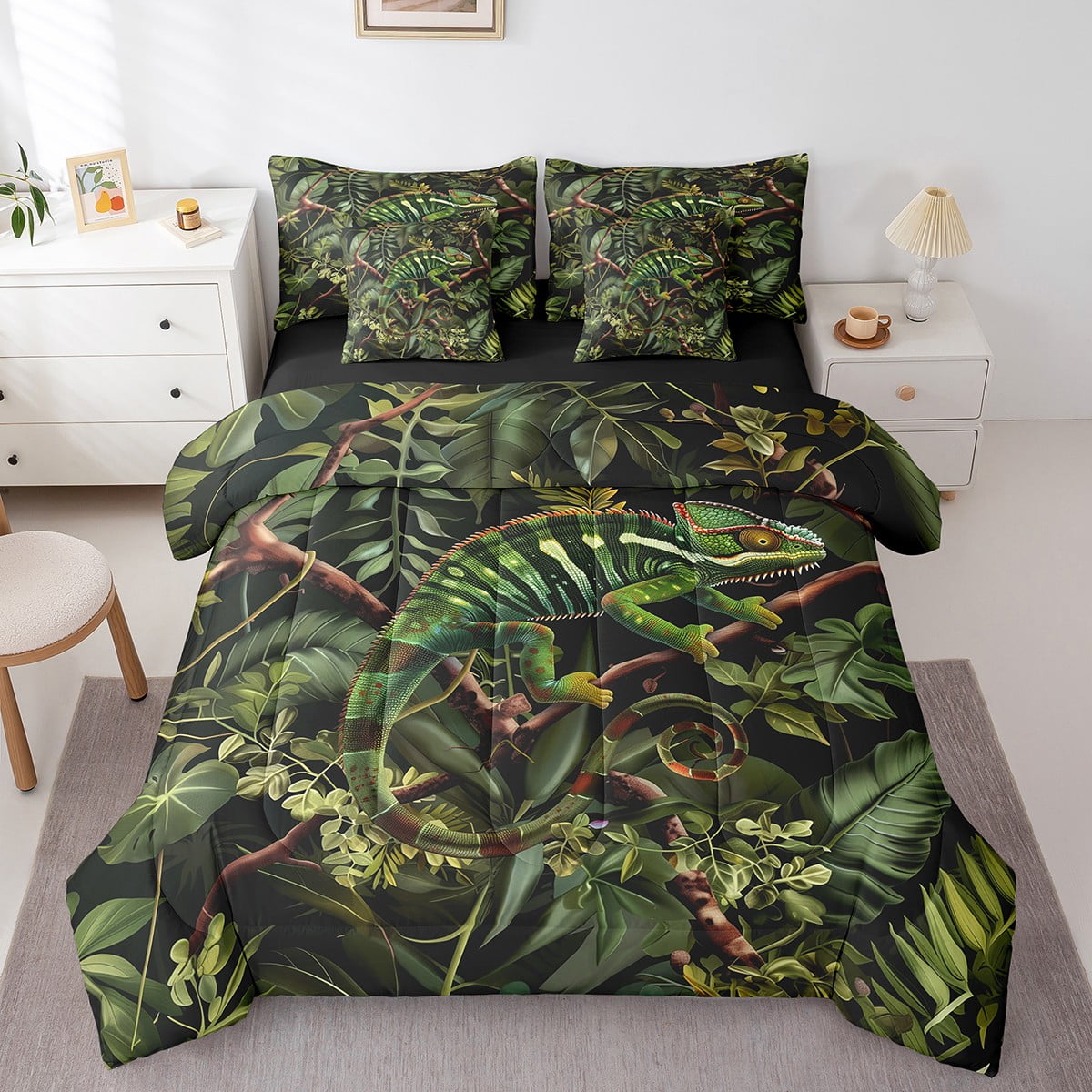 Lizard 7 Pieces Bedding Set Tropical Palm Leaf Full Comforter Set with ...