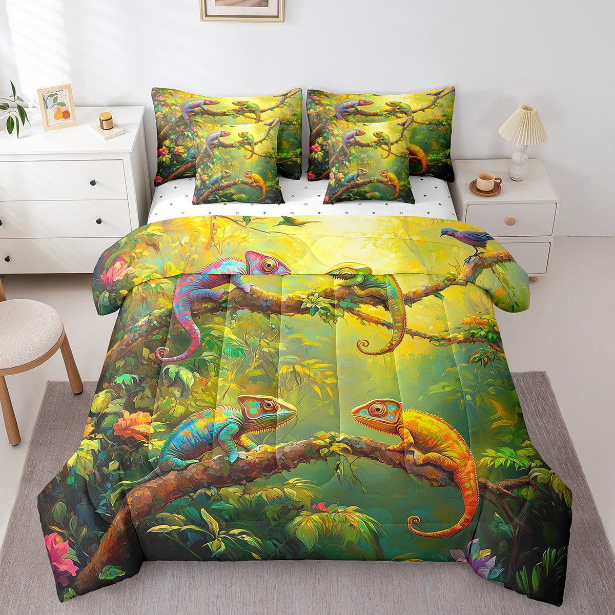 Lizard Bed in a Bag Queen Comforter Set 7 Piece,Tropical Jungle Wild ...