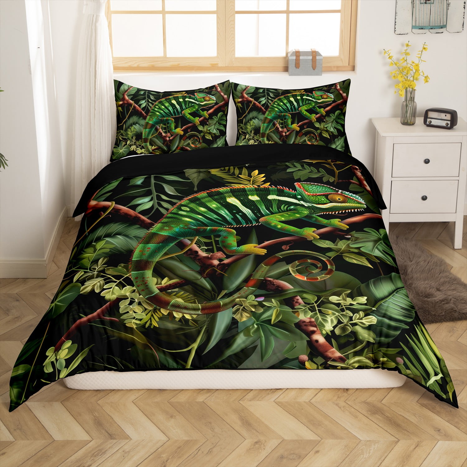 YST Lizard Full Duvet Cover for Kids Teens,Tropical Palm Leaf Bedding ...