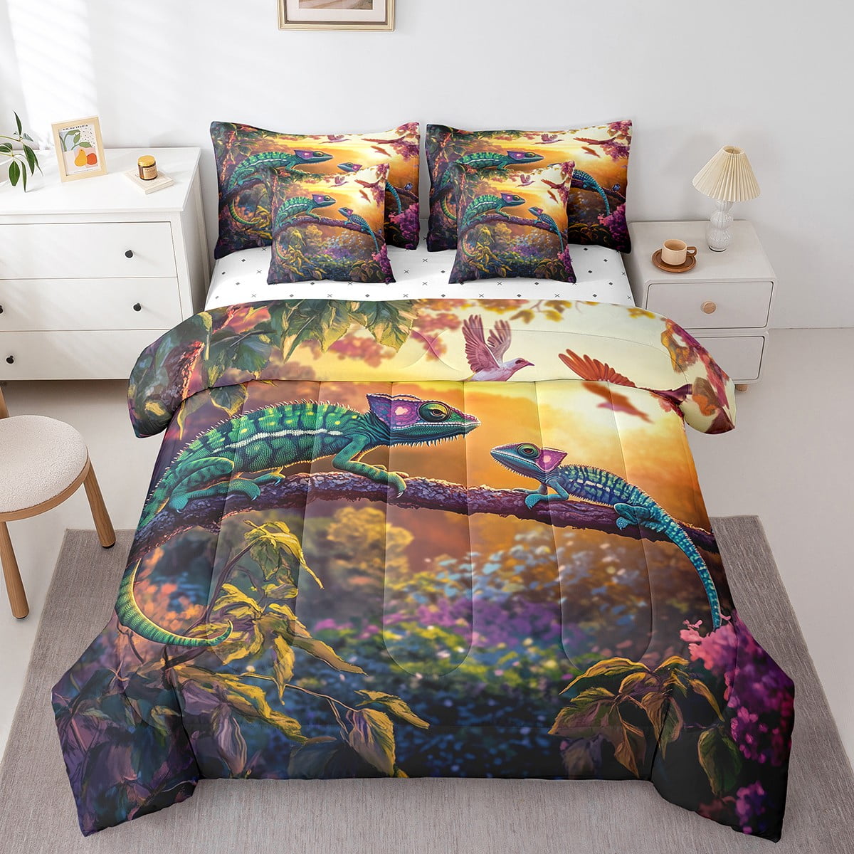 YST Lizards 7 Pieces Bedding Set Cartoon Lizard Family Jungle Reptile ...