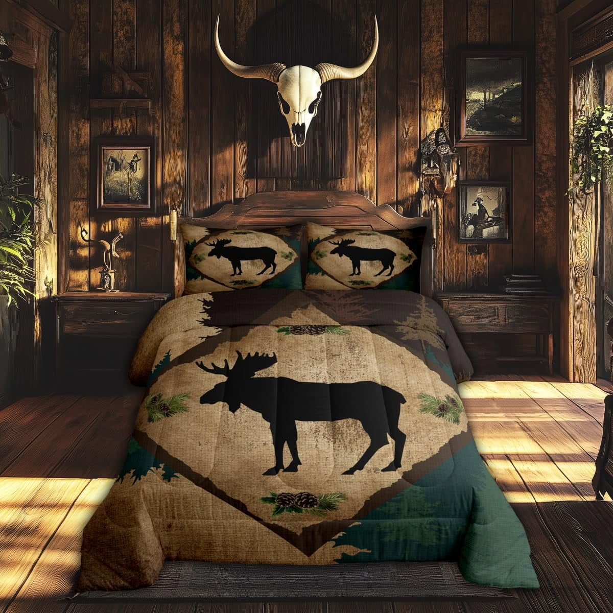 YST Lodge Cabin Comforter Set Twin Size Wild Deer Antlers Outdoor ...