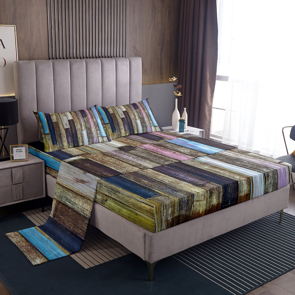 Lodge Cabin Twin Sheet Set ,Vintage Cottage Sheets Watercolor Wooden ...