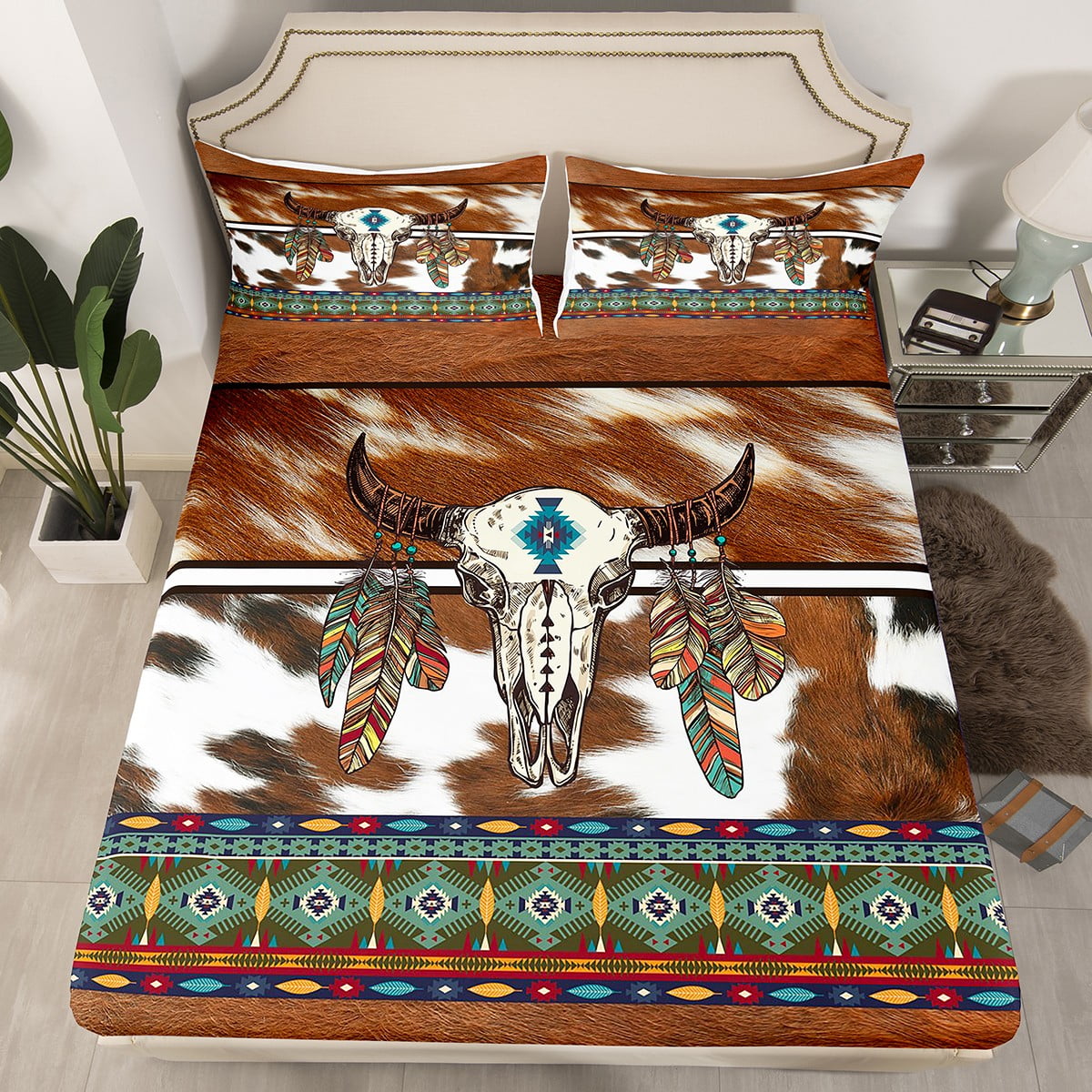 Erosebridal Longhorn Skull Fitted Sheet Southwestern Western Bed Sheets ...
