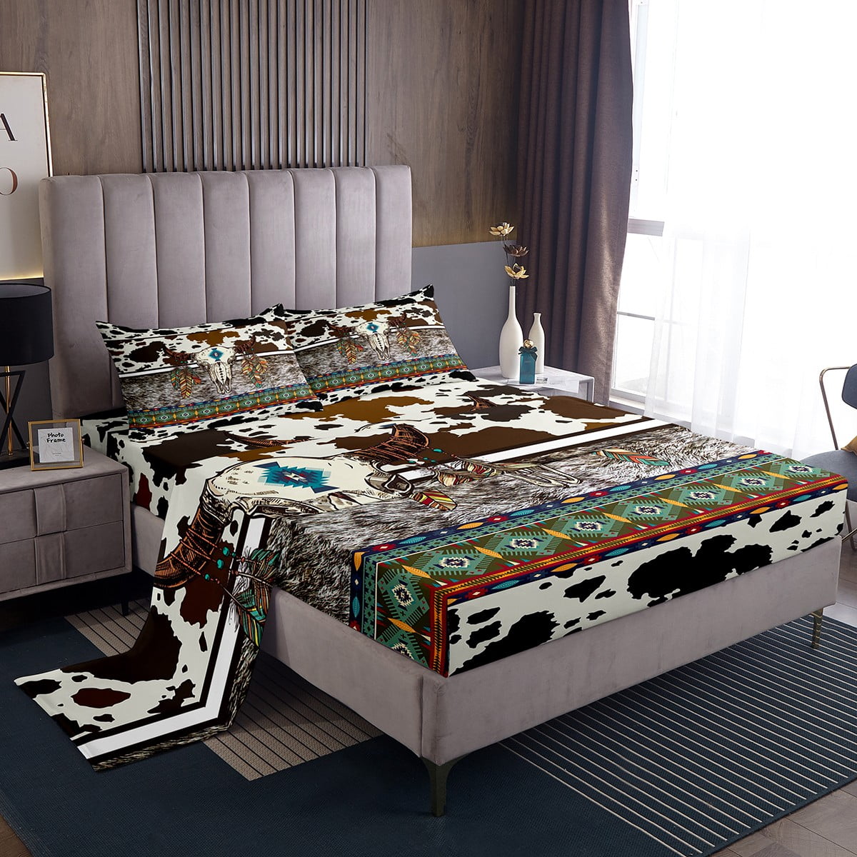 YST Longhorn Skull Sheet Set Southwestern Western Bed Sheets Set Queen ...