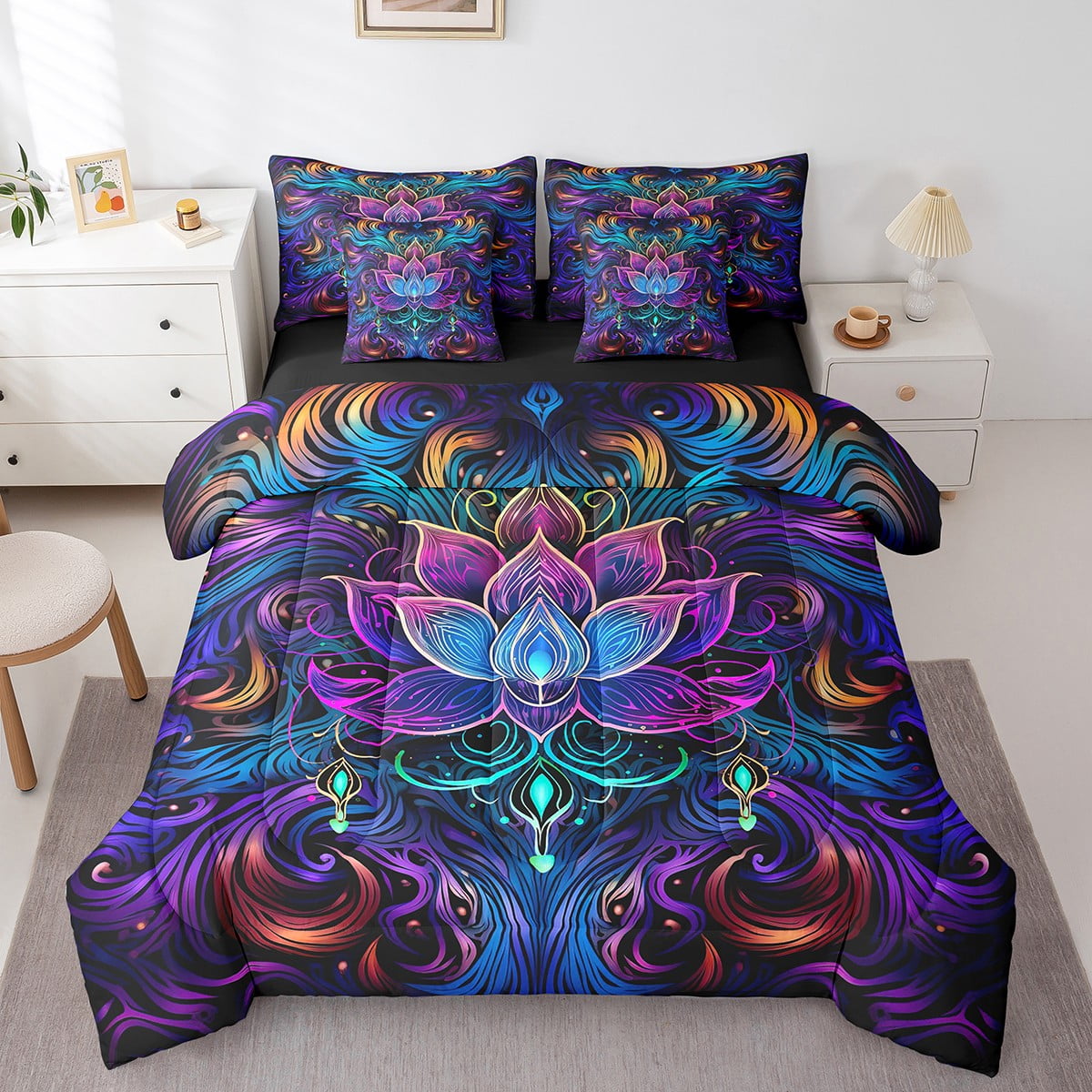 Erosebridal Lotus Bedding Comforter Sets Bohemian Theme Bed in a Bag ...