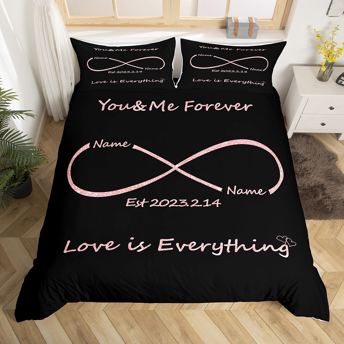 YST Love Couples Bedding Set, Custom Names And Date, You & Me forever ...