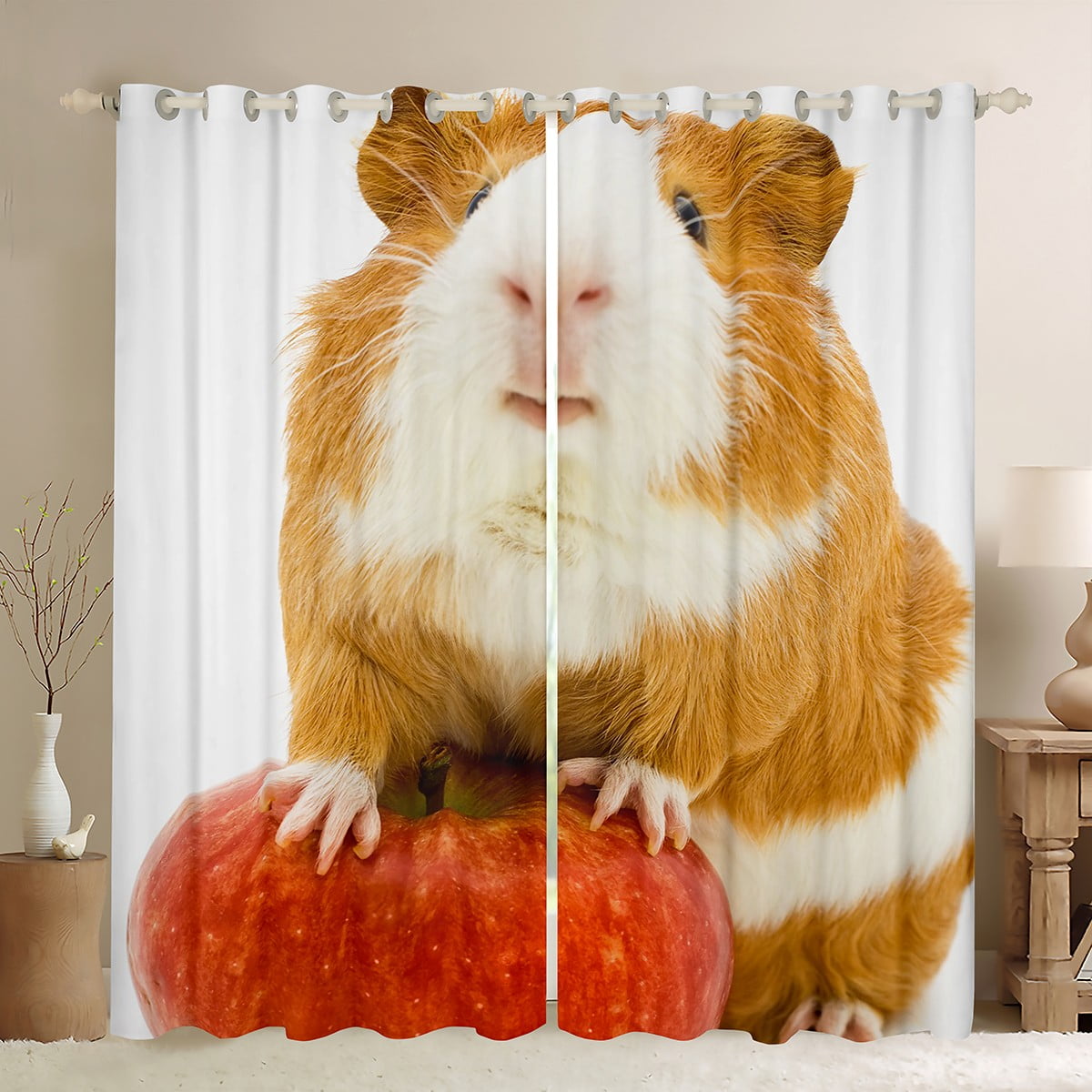 YST Lovely Guinea Pig Curtains for Kids Boys Girls Red Apple Blackout ...
