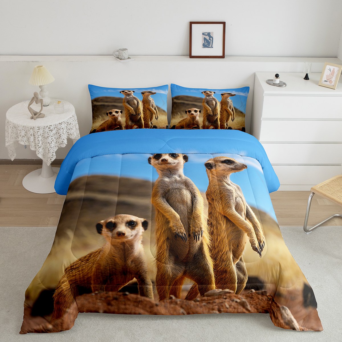 Lovely Meerkat Comforter Set Queen Woodland Animal Bedding Set, Blue ...