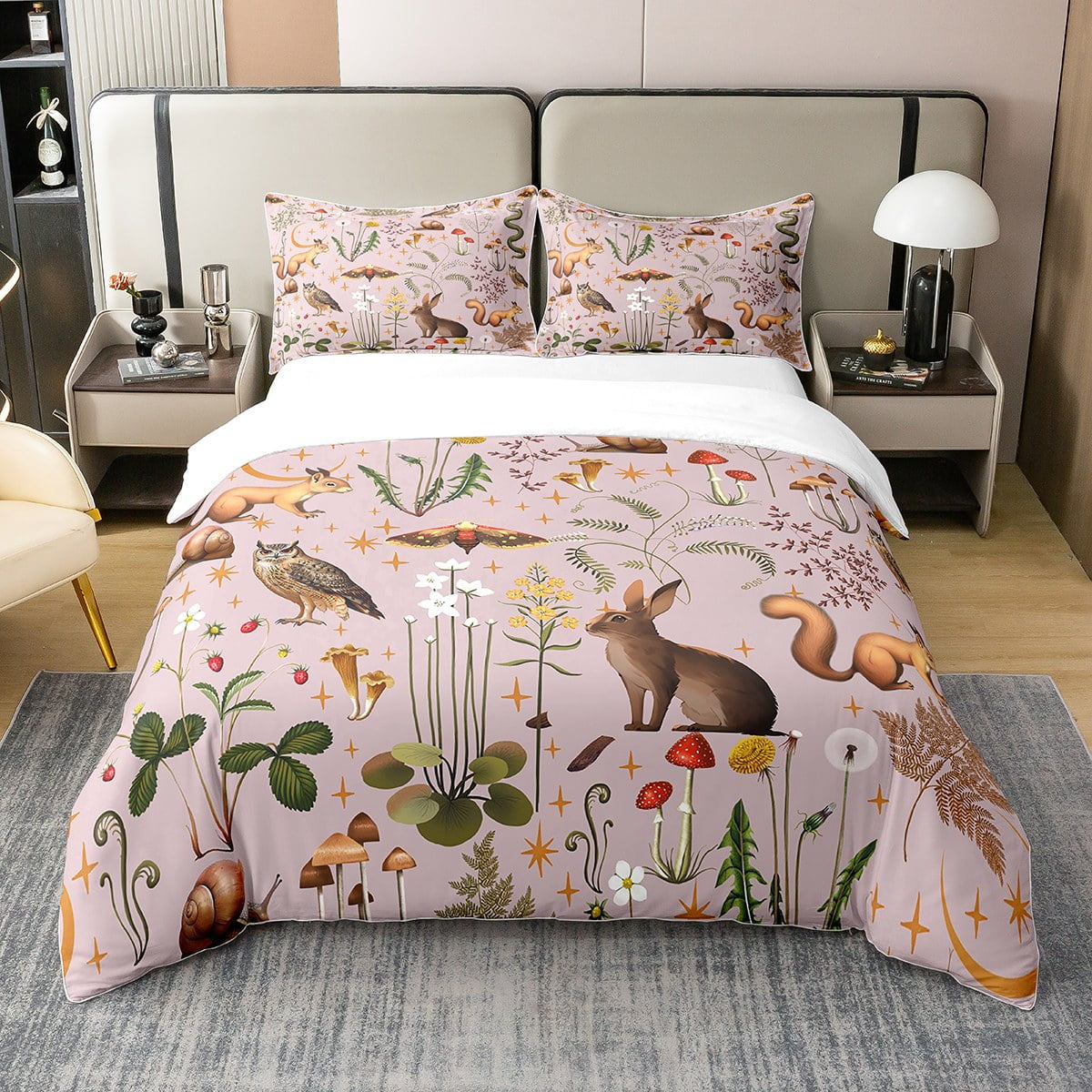YST Lovely Rabbit Bedding Set 100% Cotton Cartoon Mushroom Duvet Cover Twin Size Cute Owl Animal ...
