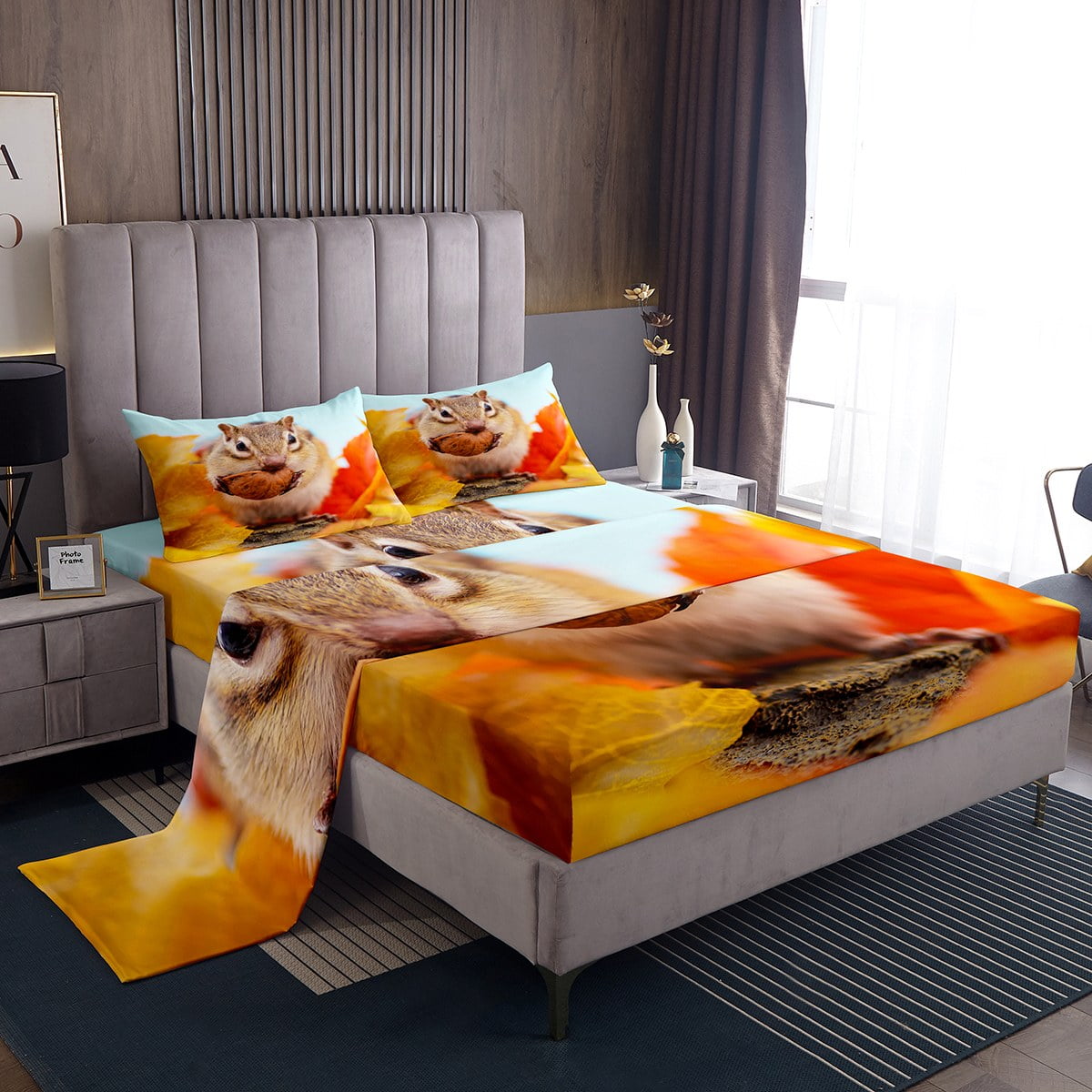 YST Lovely Squirrel Bed Set Wildlife Animal Bed Sheets Set, Autumn Fall ...