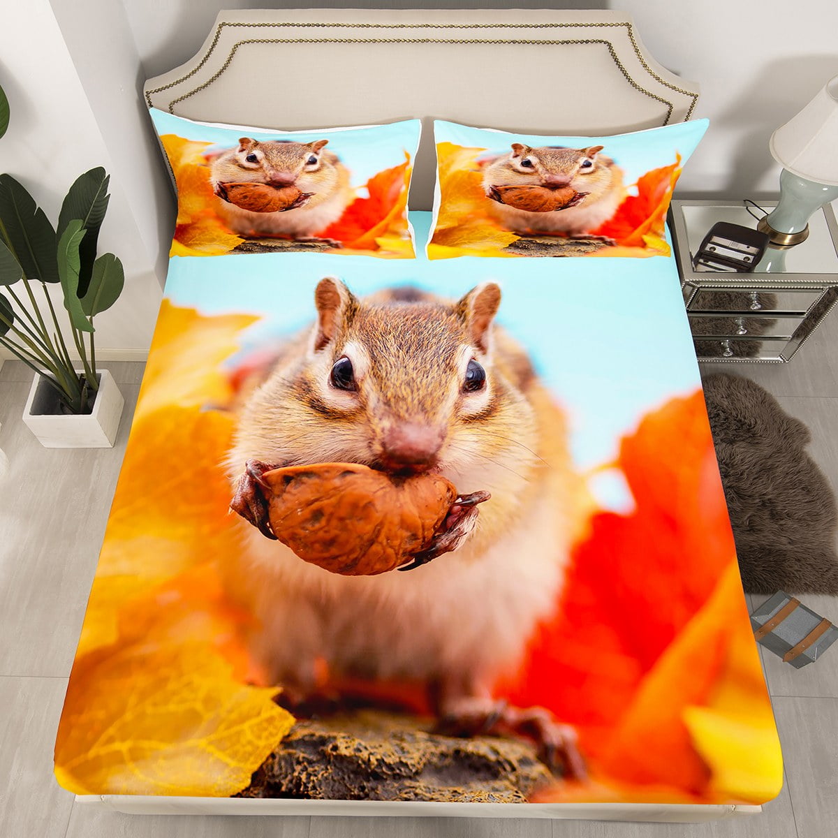 YST Lovely Squirrel Twin Fitted Sheet Wildlife Animal Sheets, Autumn ...