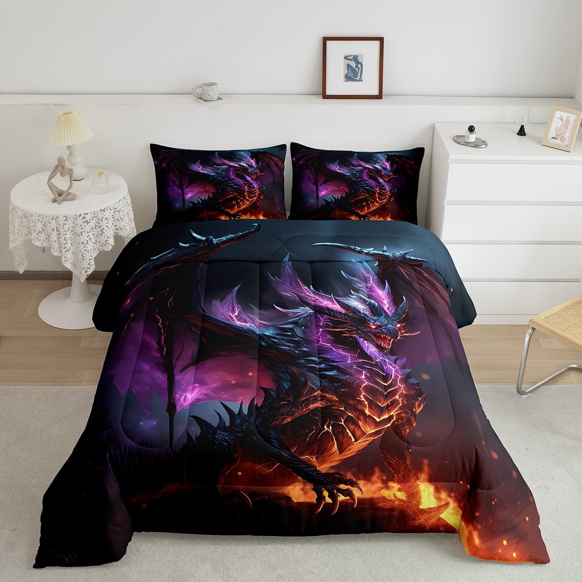 Magic Dragon Bedding Set Full 3D Animal Comforter Set , Magical Fire ...