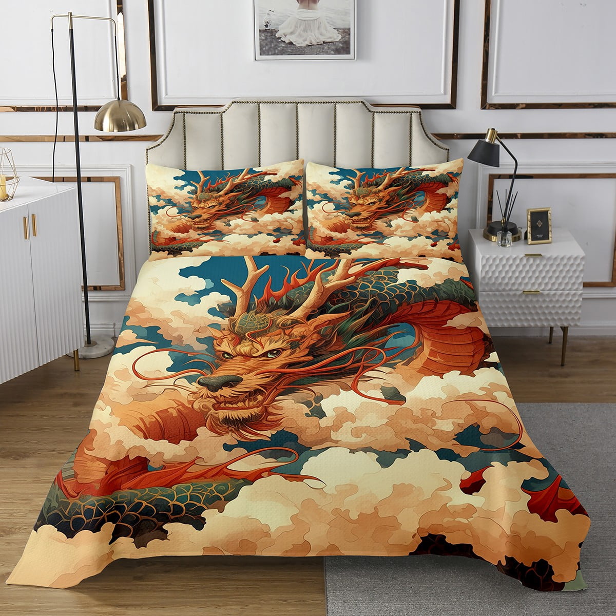 YST Magic Dragon King Quilt Set Oriental Asian Style Coverlet Set ...
