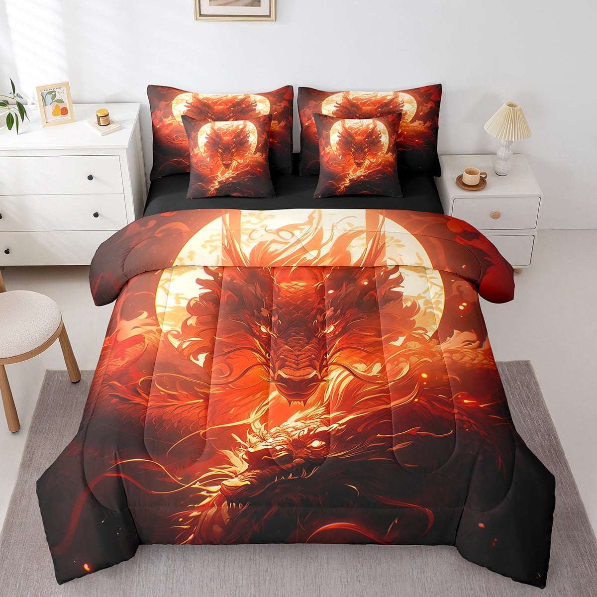 YST Magical Dragon Bed in a Bag 7 Pieces Magic Animal Bedding Set, Moon ...