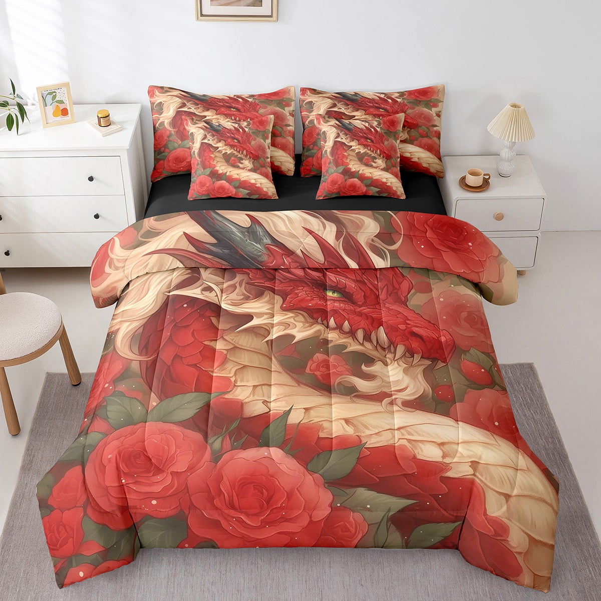 YST Magical Dragon Bedding Set Full,Western Fantasy Animal Bed In A Bag ...