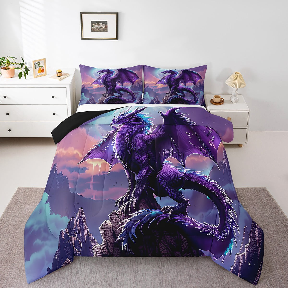 YST Magical Dragon Full Bedding Sets 3D Dragon Comforter Set, Purple ...
