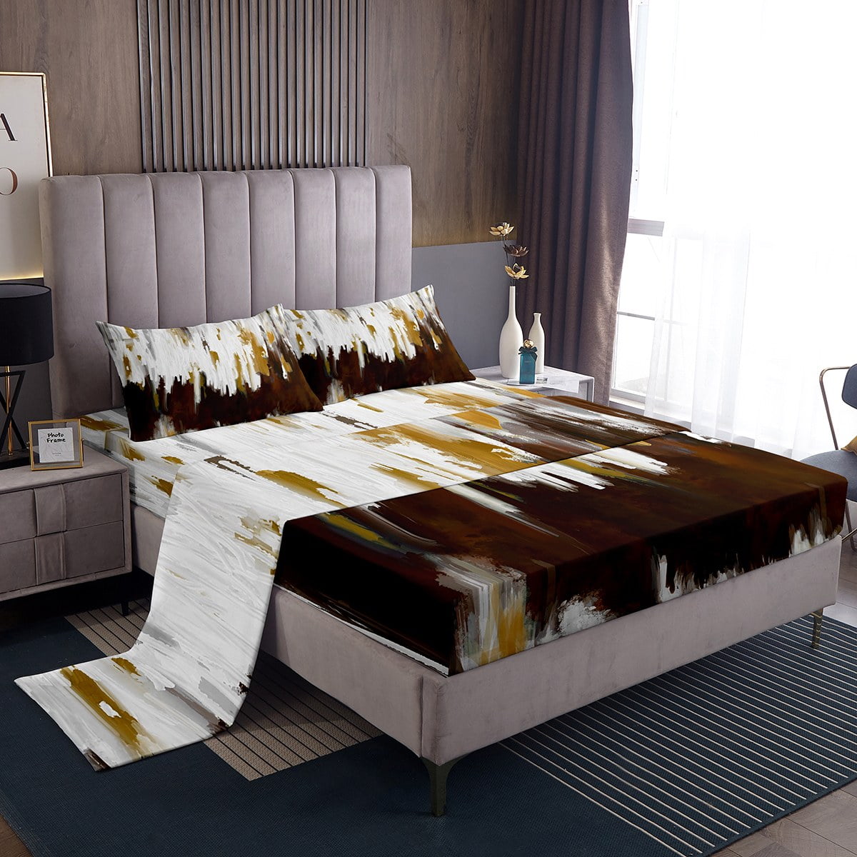 Erosebridal Maillard Brown Bed Set Abstract Watercolor Bed Sheets Set ...