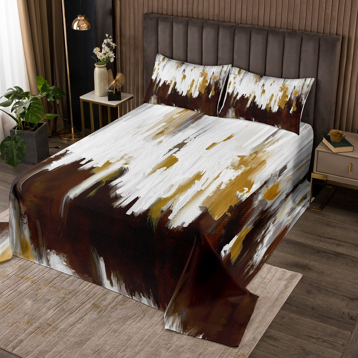 Erosebridal Maillard Brown Coverlet Twin Size Abstract Watercolor ...