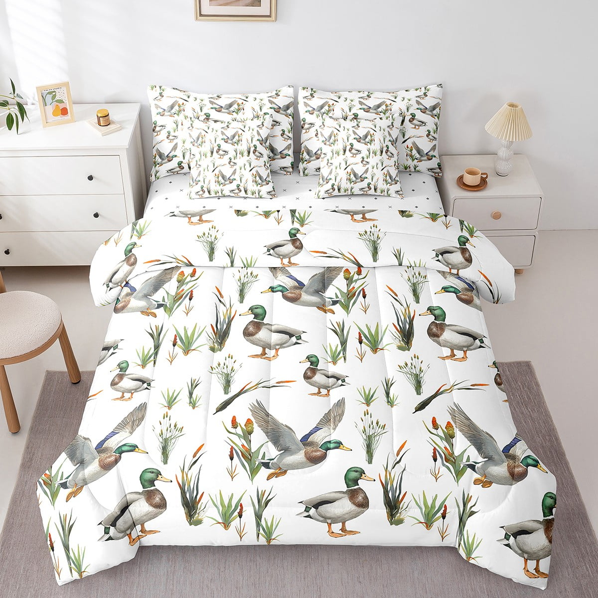 YST Mallard Bedding Sets 7 Piece Twin Wild Animal Duck Comforter Set Hunting Wildlife Flying Bed ...