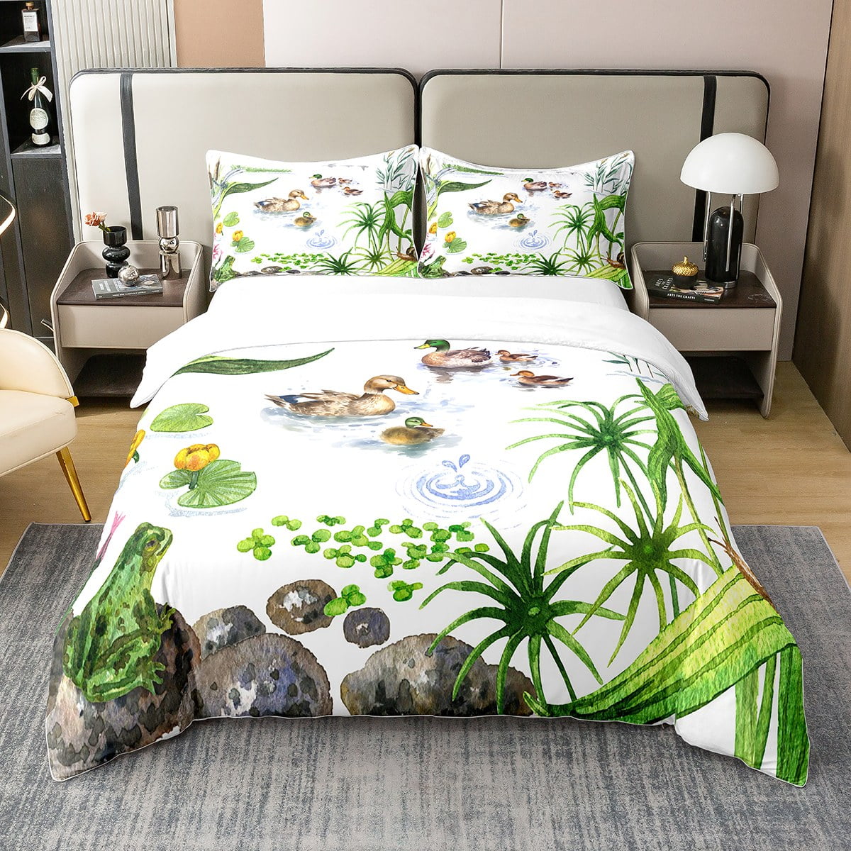 YST Mallard Duck 100% Natural Cotton Duvet Cover for Kids Boys Girls,Wild Frog and Dragonfly ...