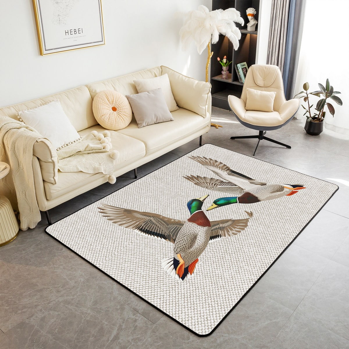 Mallard Duck Area Rug,Lake Wild Animal Carpet ,Grey Honeycomb Indoor ...