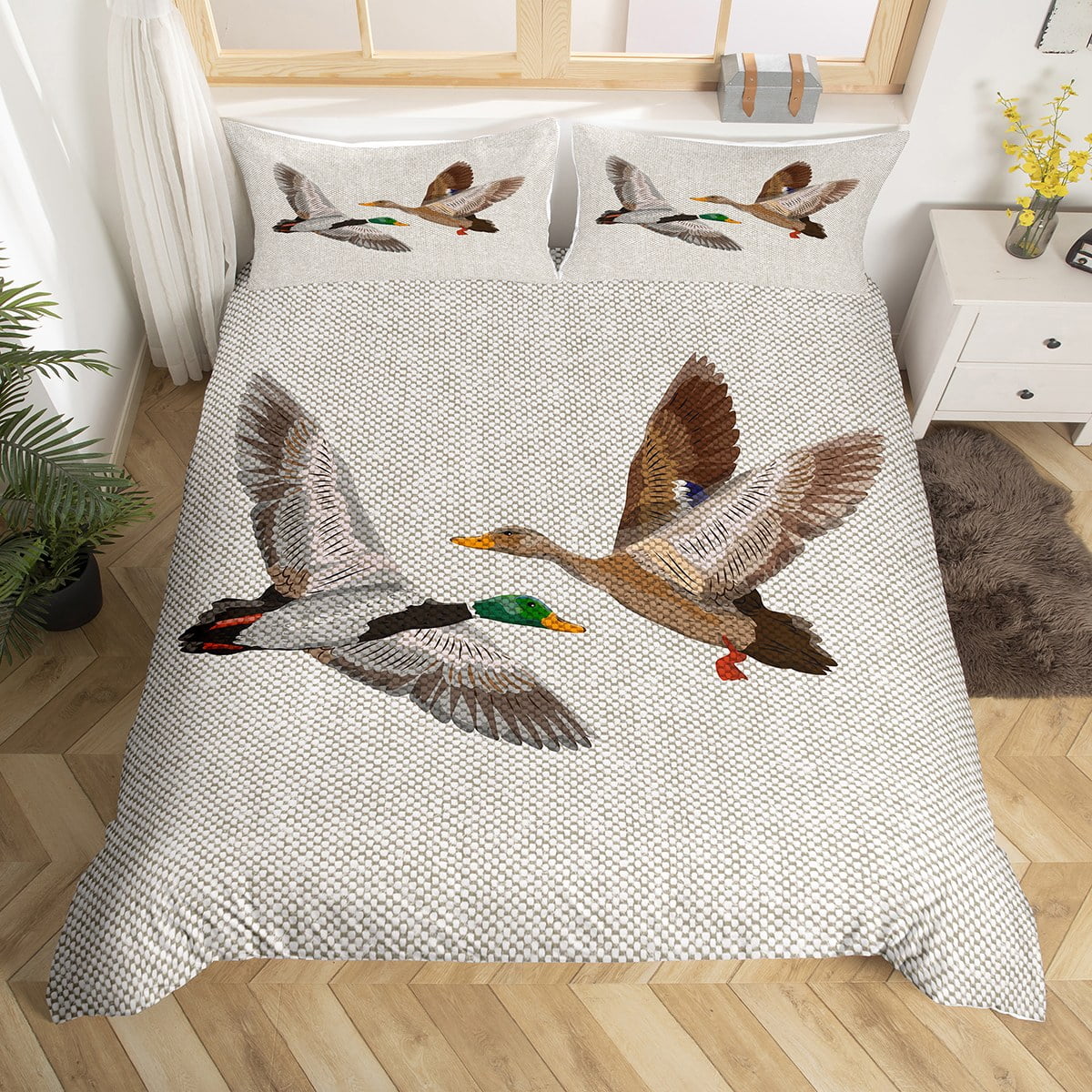 YST Mallard Duck Comforter Cover Wild Animal Bed Set, Grey Honeycomb ...
