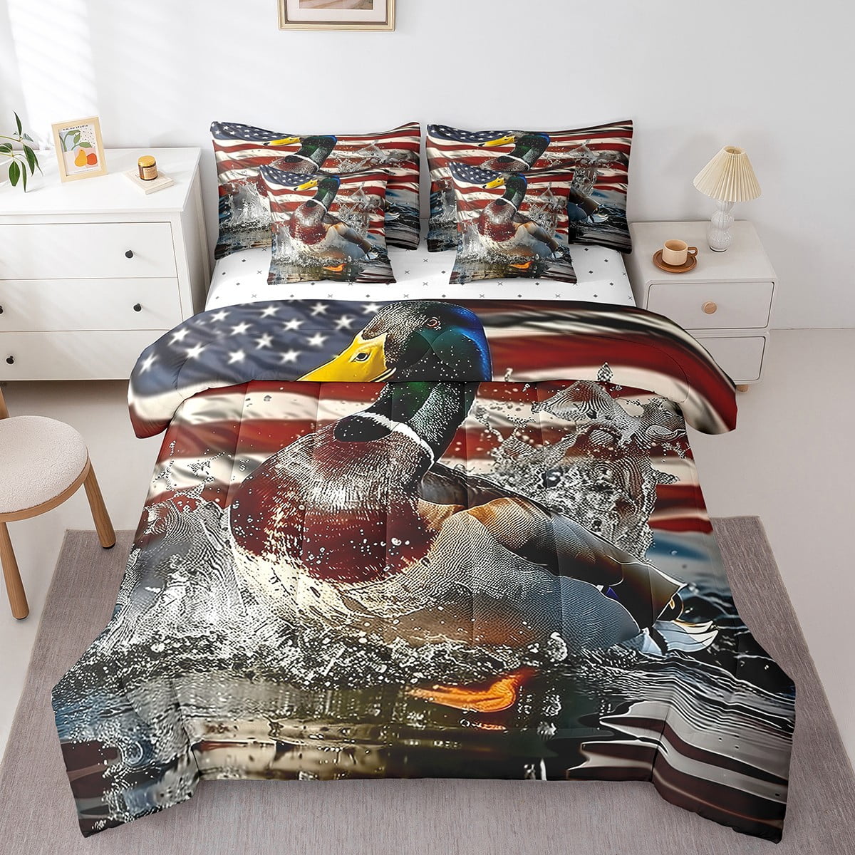 YST Mallard Duck Comforter Set Twin 7 Piece Vintage American Flag Bed ...
