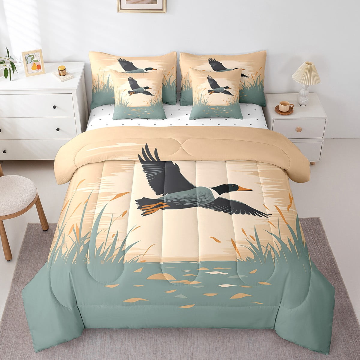 YST Mallard Duck Full Comforter Set 7-Piece For Kids Boys Girls Hunting Duck Bedding Sets,Wild ...