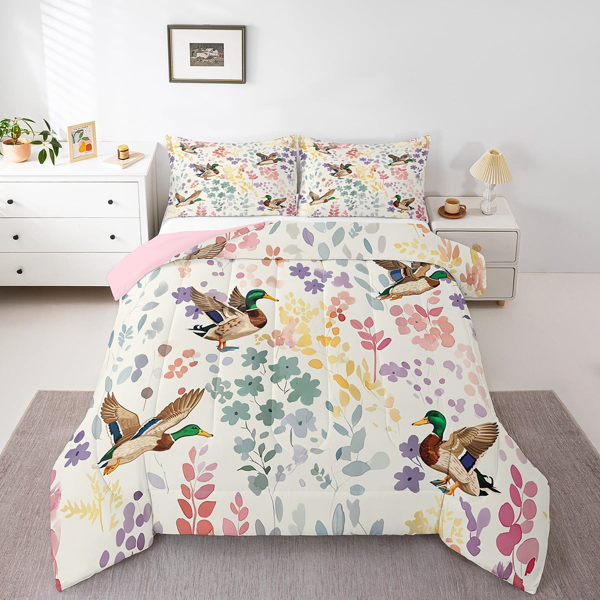 Mallard Duck Twin Comforter Set,Colorful Flower Duck Bedding Set ...
